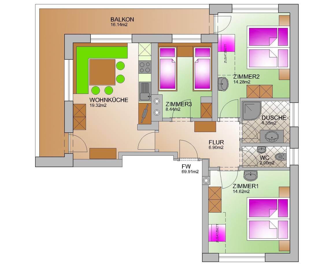 90 M² Apartment ∙ 3 Bedrooms ∙ 6 Guests - Zell am Ziller