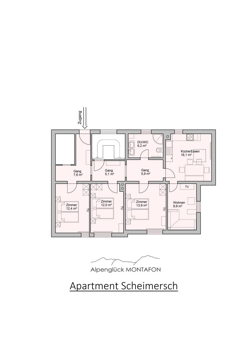 89 M² Ferienwohnung ∙ 3 Schlafzimmer ∙ 6 Gäste - Gaschurn