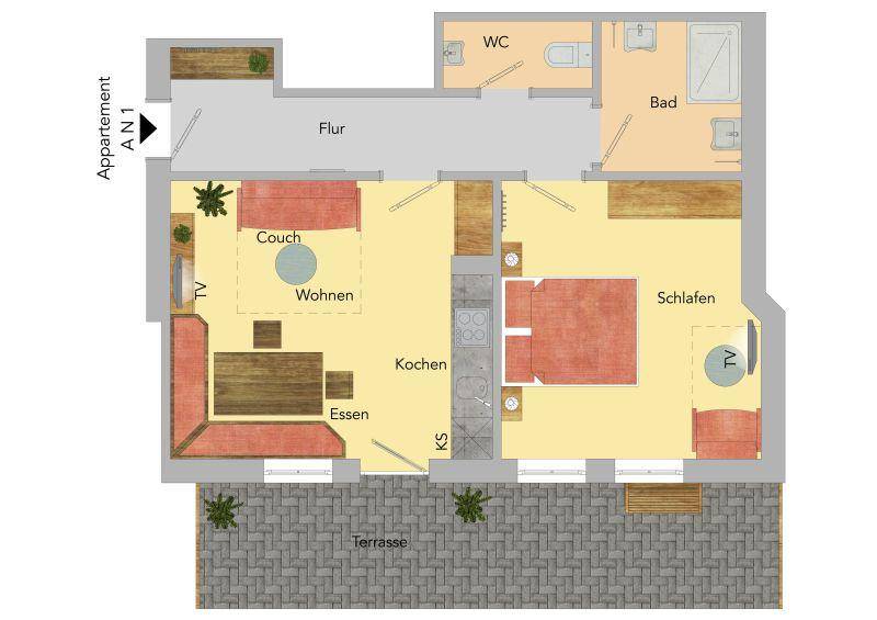 52 M² Ferienwohnung ∙ 1 Schlafzimmer ∙ 4 Gäste - Hintermoos