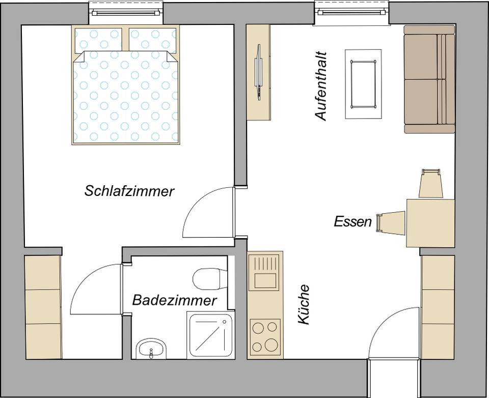 40 M² Ferienwohnung ∙ 1 Schlafzimmer ∙ 2 Gäste - Roßhaupten
