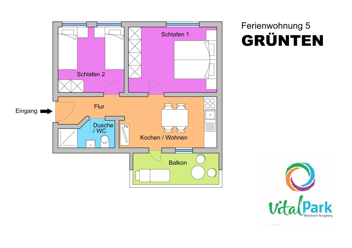 33 M² Ferienwohnung ∙ 2 Schlafzimmer ∙ 4 Gäste - Bad Oberdorf