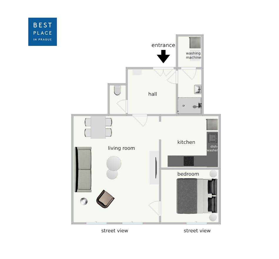 54 M² Ferienwohnung ∙ 1 Schlafzimmer ∙ 2 Gäste - Prag