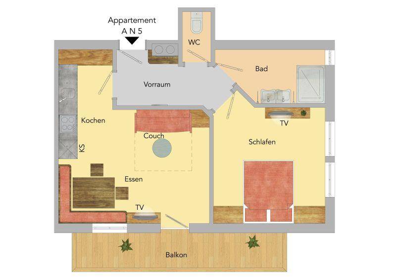54 M² Ferienwohnung ∙ 1 Schlafzimmer ∙ 4 Gäste - Hintermoos