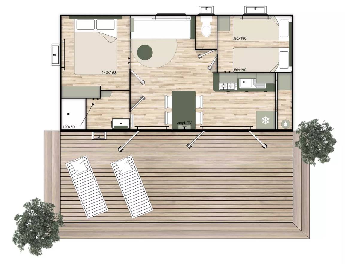 29 M² Mobil-home ∙ 2 Chambres ∙ 4 Personnes - Le Boulou