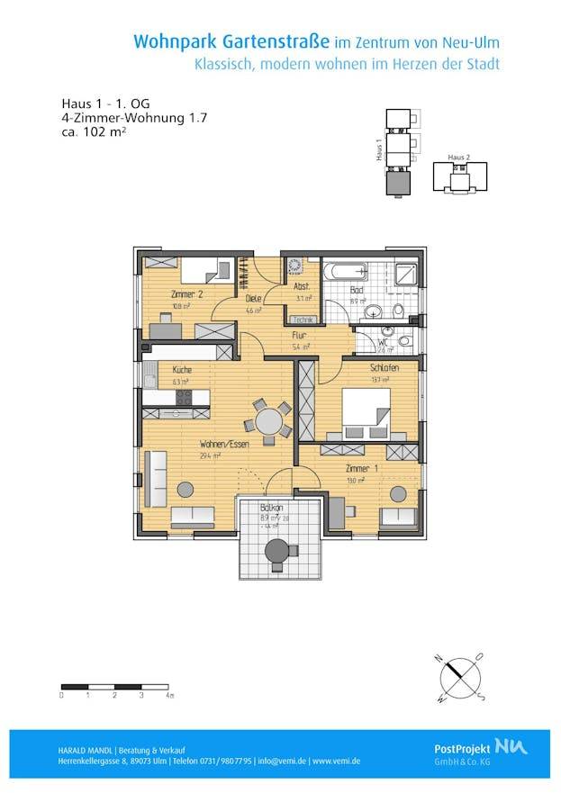 102 M² Ferienwohnung ∙ 3 Schlafzimmer ∙ 4 Gäste - Ulm